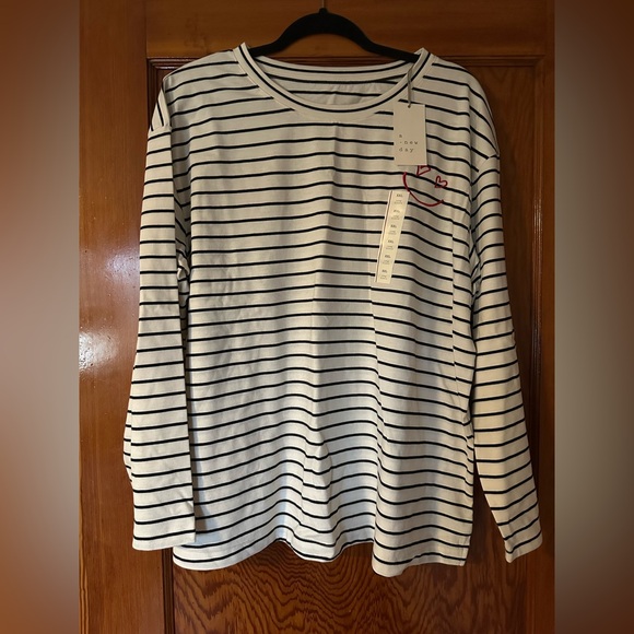 a new day | Tops | A New Day Black Striped Shirt With Red Heart | Poshmark